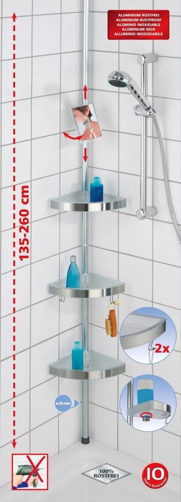 WENKO Teleskopická rohová polička PREMIUM matná 70-260 cm