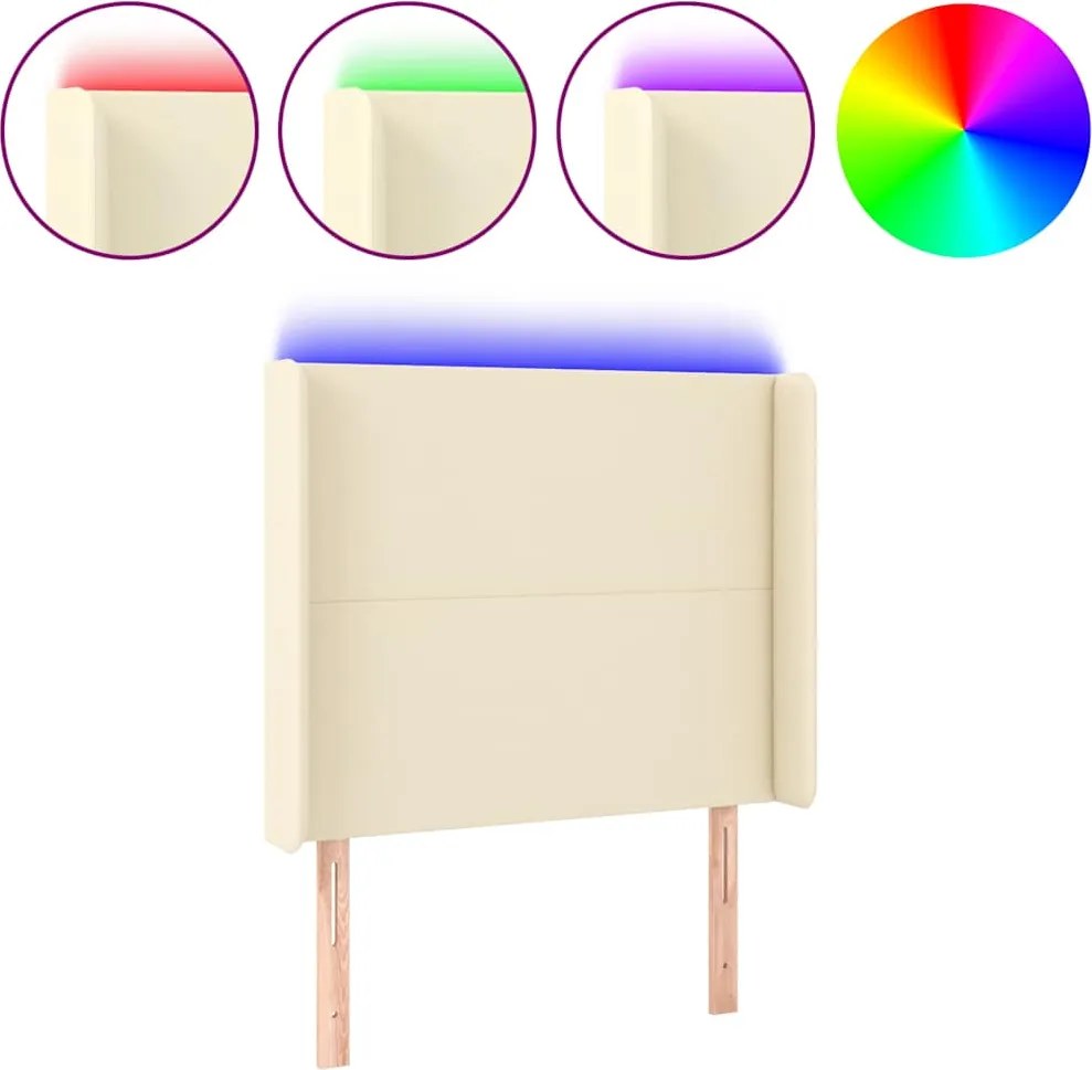Čelo postele s LED krémové 103 x 16 x 118/128 cm umělá kůže 3123854