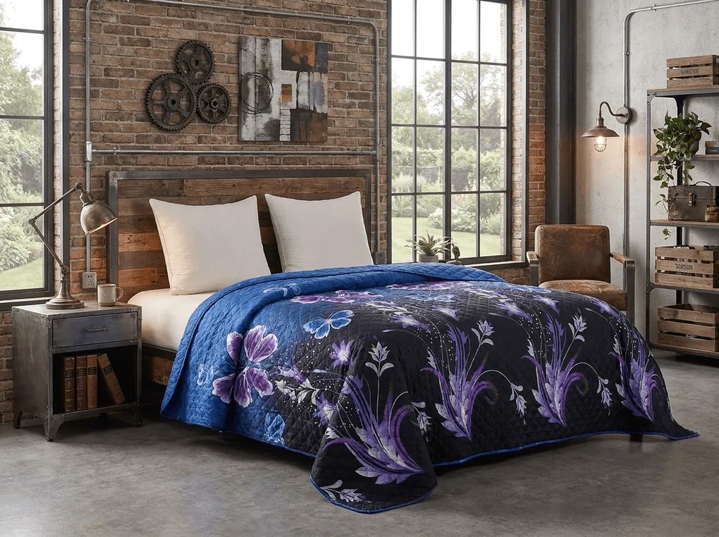 Přehoz na postel VIOLET BUTTERFLY, tmavě modrý Rozměr: 170 x 210 cm