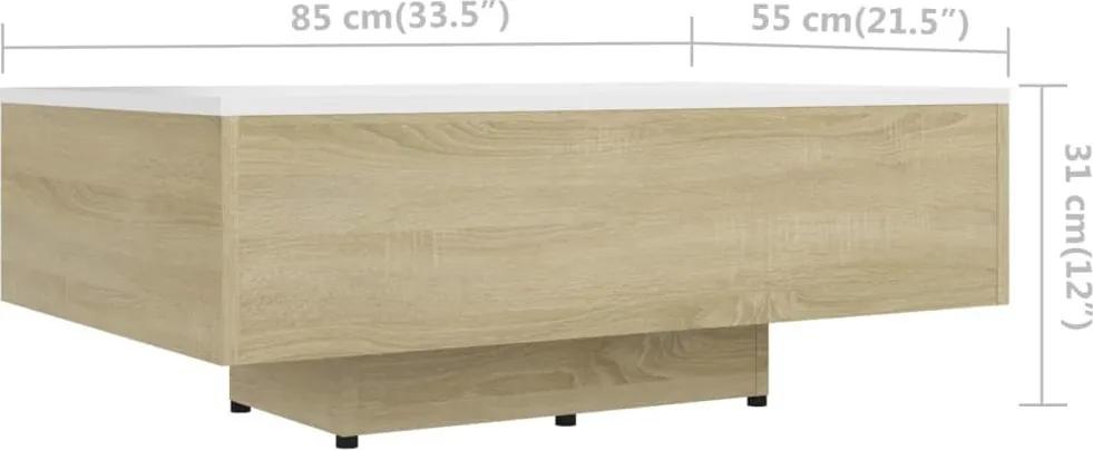 vidaXL Konferenční stolek 85 x 55 x 31 cm dřevotříska [803385] Barva: bílá a dub sonoma