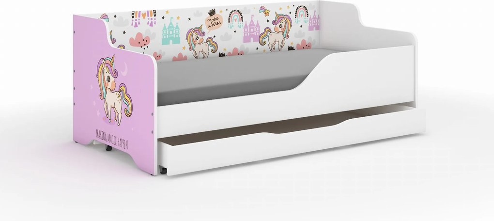 Wooden Toys Dětská postel LILU 160x80 RŮŽOVÝ JEDNOROŽEC – sada