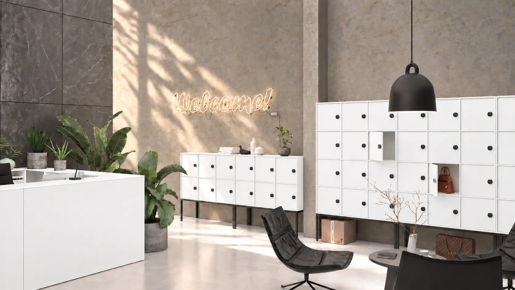 Kancelářská skříň FRAME, 8x dveře, 872 x 450 x 1735 mm, RFID zámek, bílá