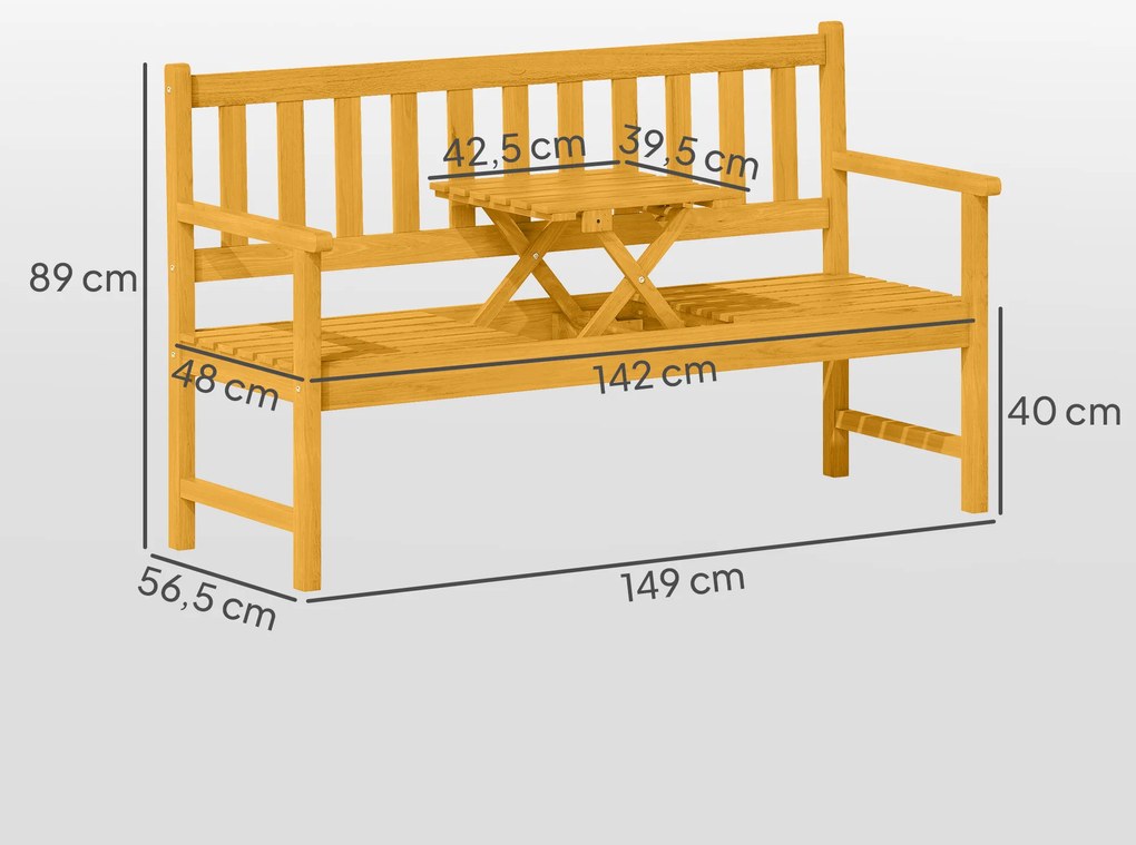 Zahradní lavice 2–3 osoby, dřevěná z akácie, skládací stolek, teak, 149 cm