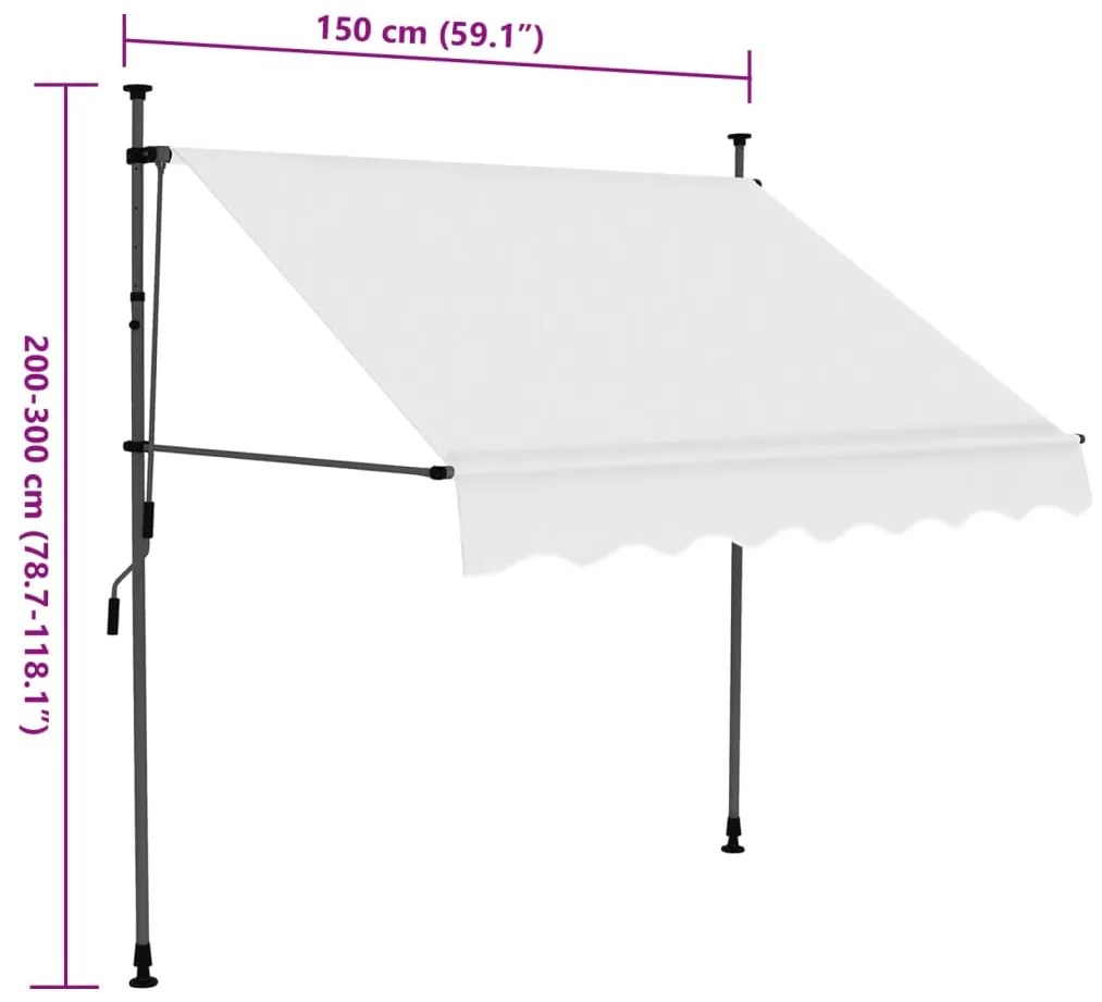 vidaXL Marketos Ručně zatahovací markýza s LED světlem 150 cm krémová