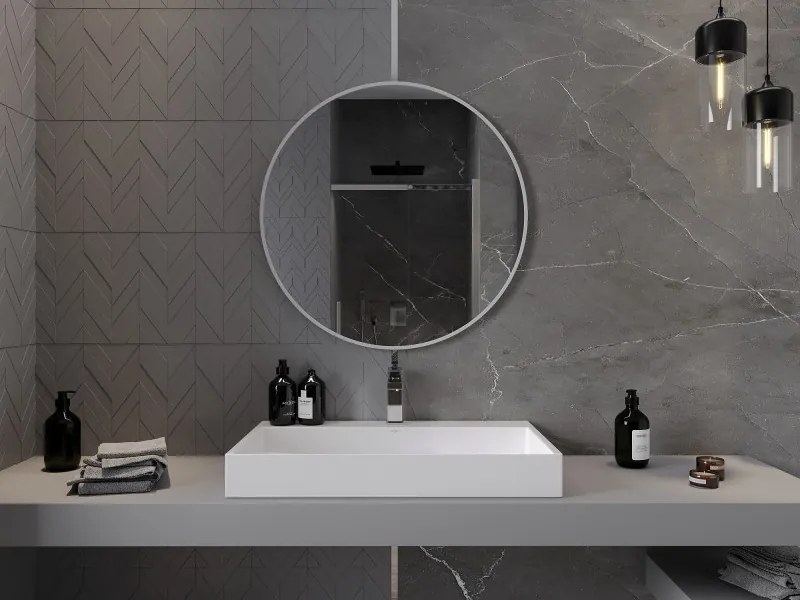 Mexen Loft, kulaté koupelnové zrcadlo 80 cm, barva rámu bílá, 9850-080-080-000-20