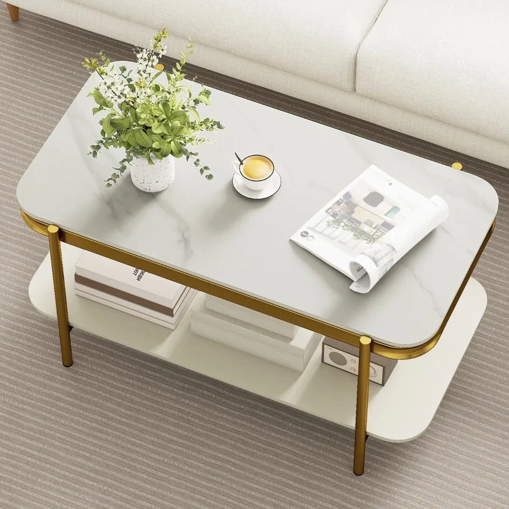 Costway Obdélníkový konferenční stolek Moderní pohovka Accent Table White