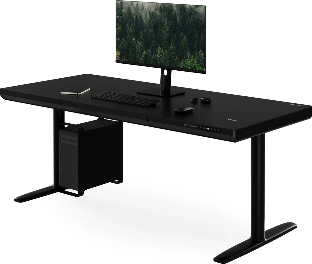 Elektrický psací stůl sit-stand se zásuvkou a bezdrátovou nabíječkou Qi černý, 1600 mm: ELLIS