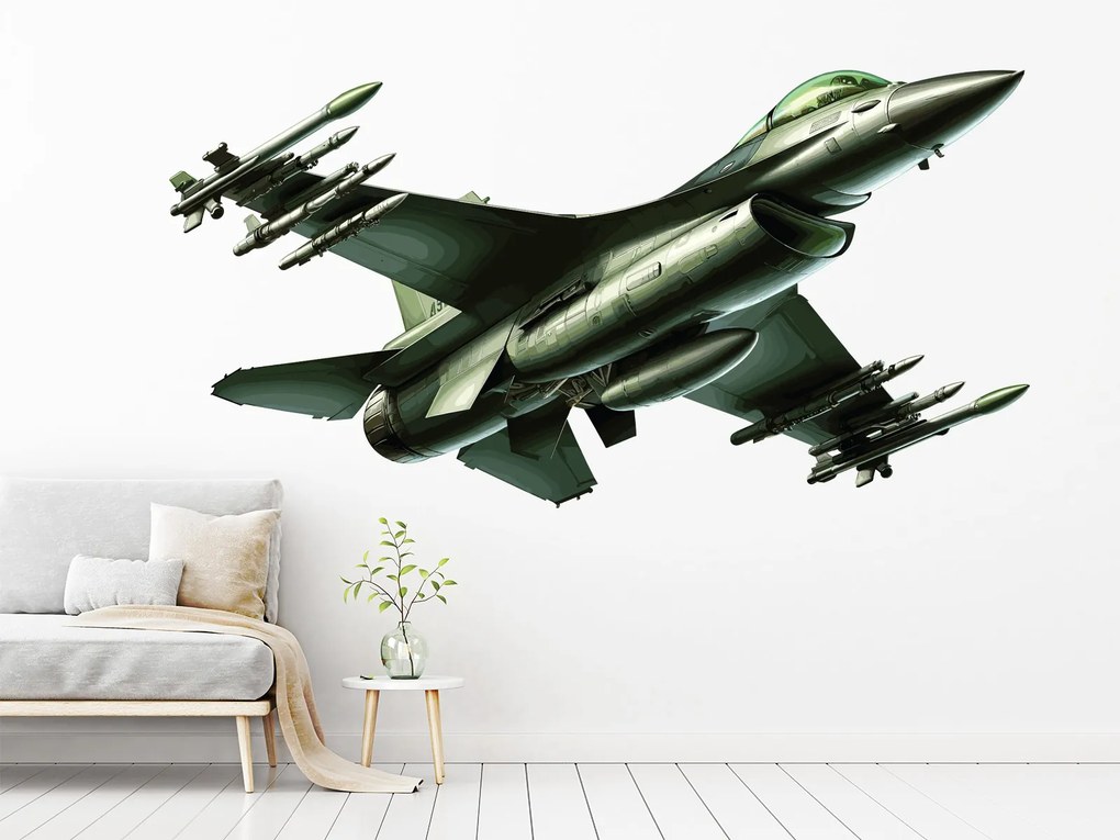 Stíhačka F16 textilní přelepitelná samolepka na zeď arch 47 x 24 cm