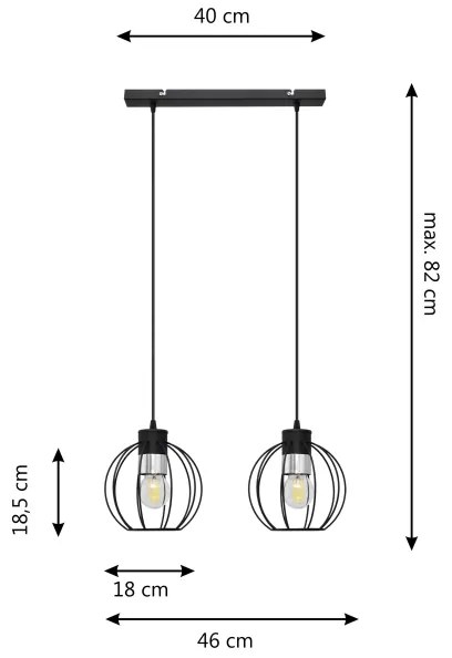 Lustr na lanku STARLIGHT 2xE27/15W/230V černá/stříbrná