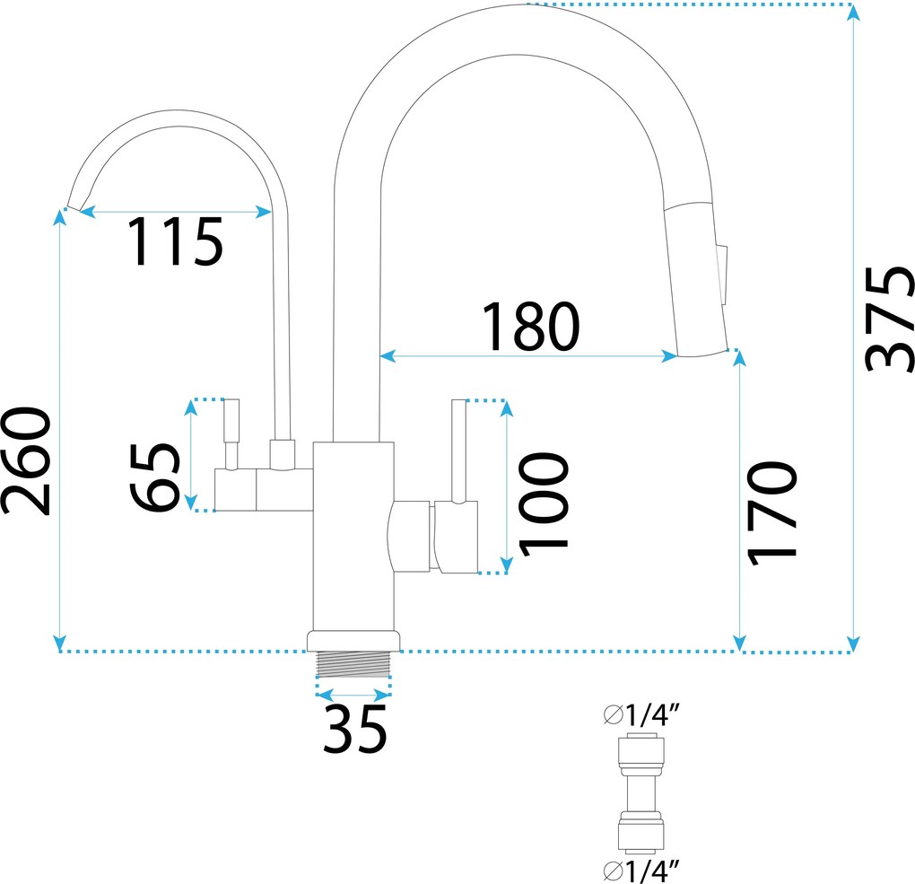 Rea Eco Fresh, dřezová baterie s výtokem pro filtr pitné vody, broušená ocel, REA-B7563