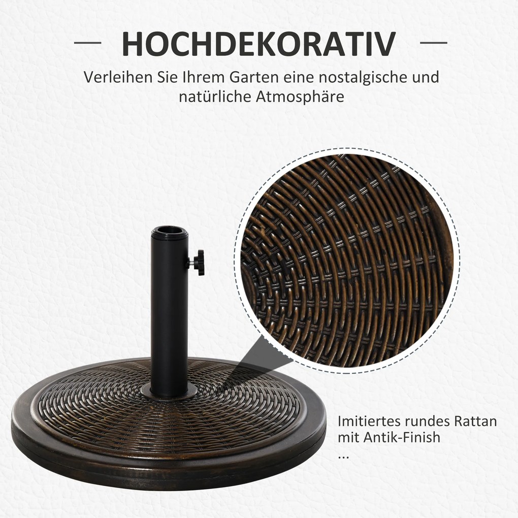 Cementový stojan na slunečník 14 kg Kulatý stojan na slunečník s ratanovým vzhledem pro slunečník o průměru trubky 35 mm/38 mm/48 mm