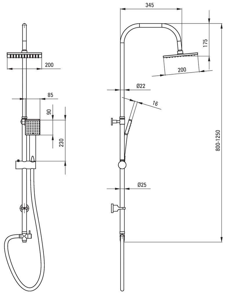 Deante Floks, sprchový sloup s 1-funkční ruční a dešťovou hlavicí, chromová, NAC_01FK