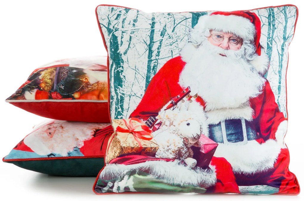 VÁNOČNÍ DEKORAČNÍ POVLAK NA POLŠTÁŘ SANTA1 45X45 CM VZOROVANÁ