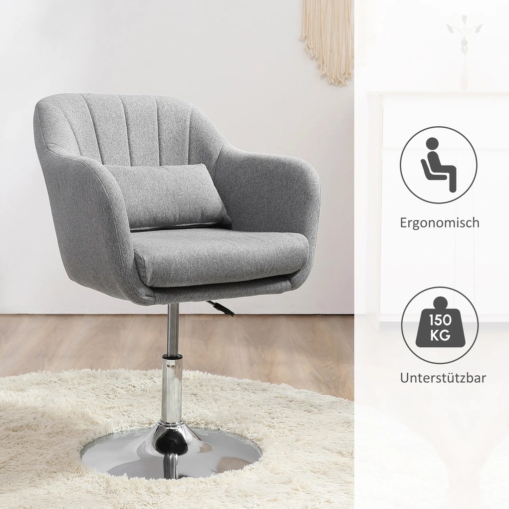 HOMCOM otočná židle, výškově nastavitelná otočná židle, akcentní židle v retro designu, polohovací křeslo s opěradlem do obývacího pokoje, lněné, šedé