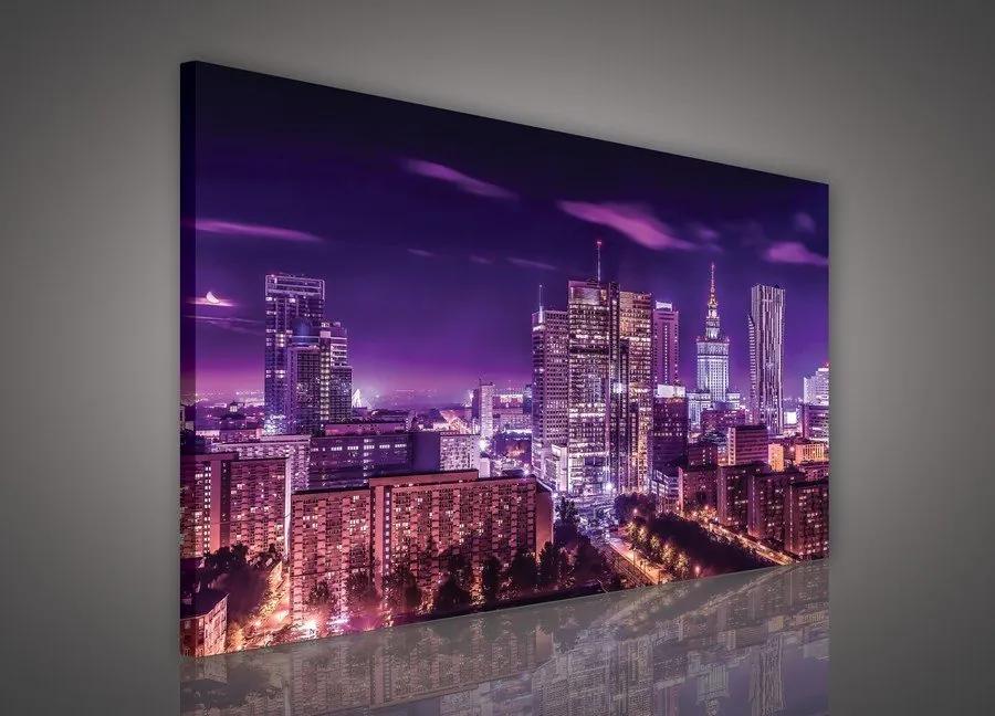Postershop Obraz na plátně: Noční město (fialové) - 75x100 cm