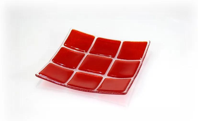 BDK-GLASS Skleněná miska KARO 15x15cm - červená