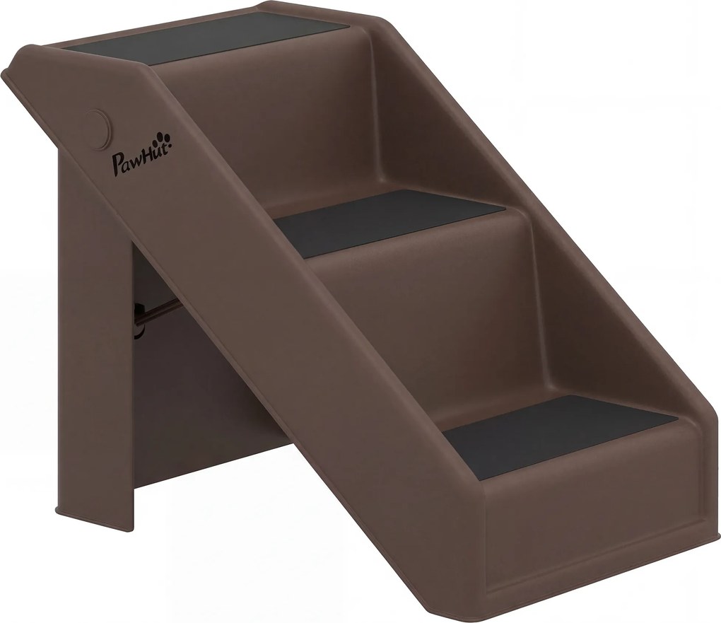 PawHut třístupňové skládací schůdky pro psy a kočky, výška 36,5 cm, hnědá