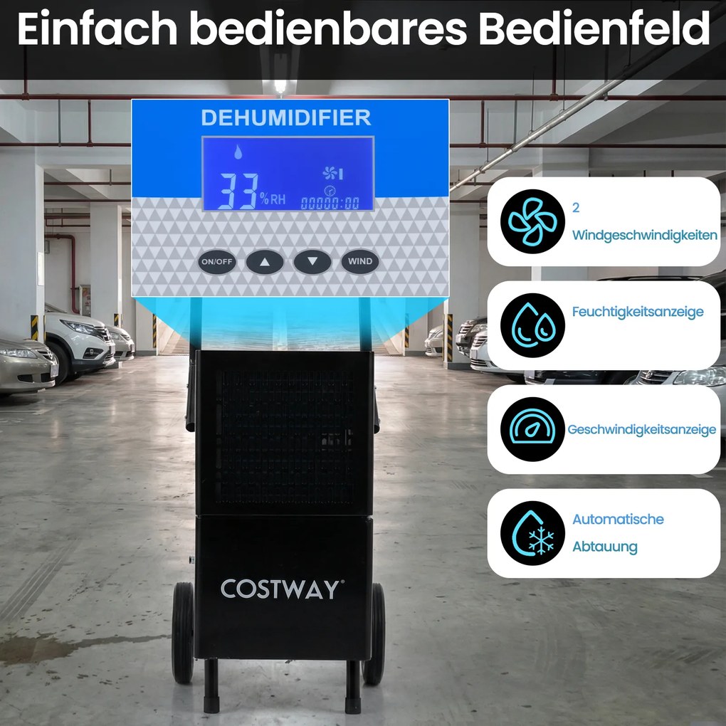 Costway Komerční odvlhčovač 60 L/den odvlhčovač pro 200 m² pokojový sušák
