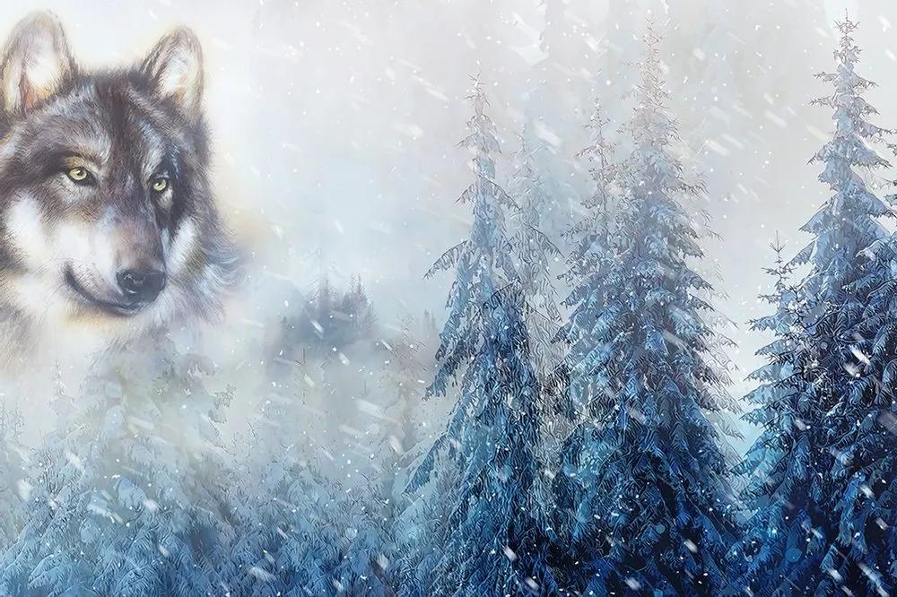 Tapeta vlk v zasněžené krajině - 150x270