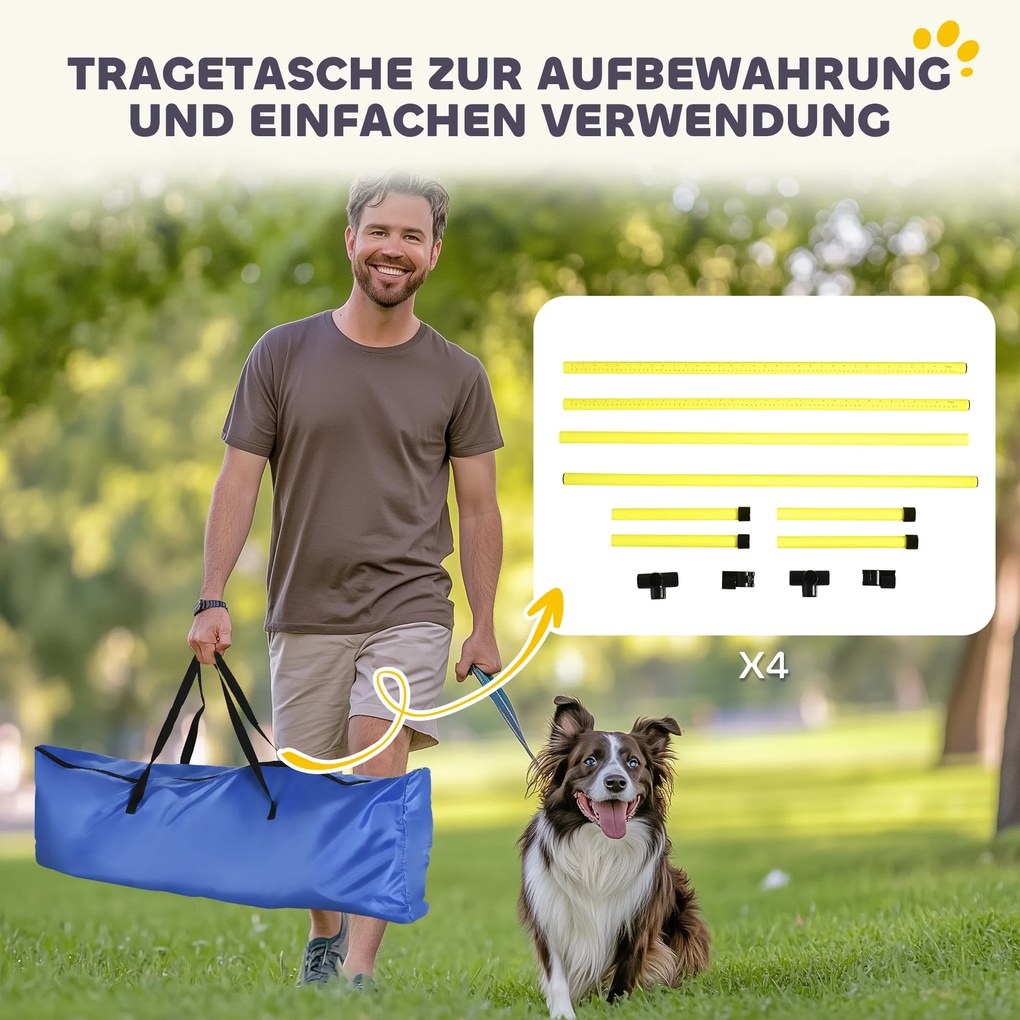 PawHut agility překážková sada 4 x překážky slalomové tyče sada pro výcvik psů z plastu žlutá 99x65x94cm pro aktivní výcvik psů | Aosom.de
