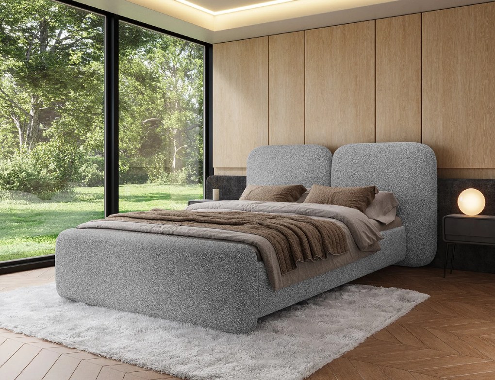 Postel Ollival 140x200 s kovovým roštem a úložným prostorem, šedý velur