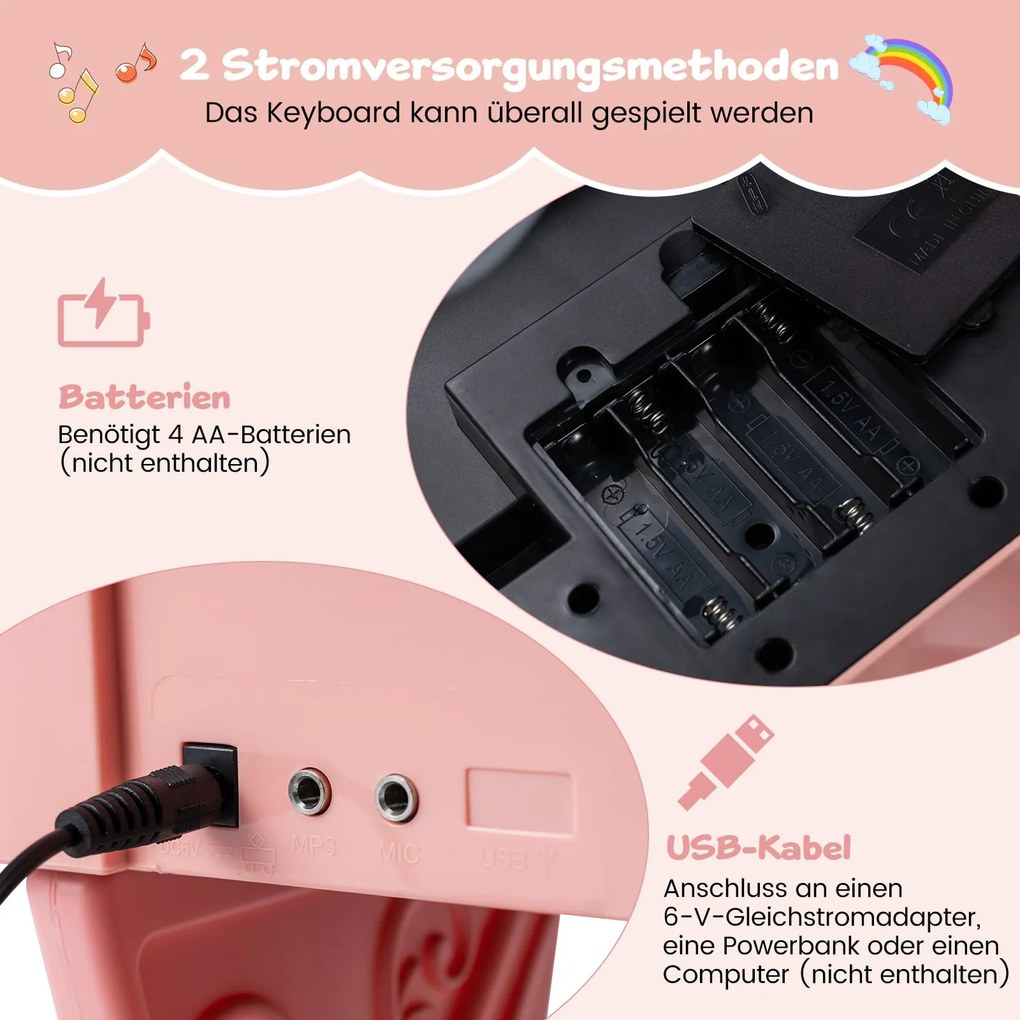 Costway Mini klávesnice se stoličkou a hudebním stojanem a mikrofonem 25 Klávesy