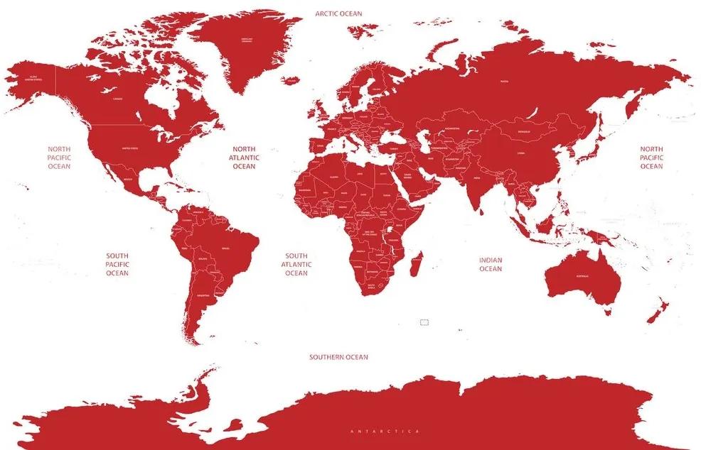 Obraz mapa světa s jednotlivými státy v červené barvě - 90x60 cm