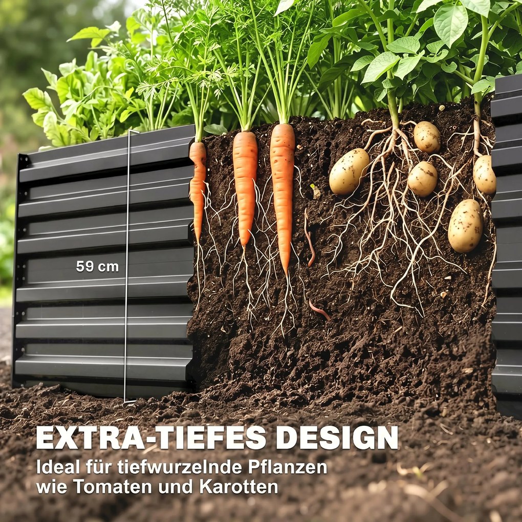 Outsunny vyvýšený záhon z oceli, záhon studený rám zahradní záhon květinový box zásuvný, sadba box sadba zelenina postel 180x90x60cm pro zahradu balk…