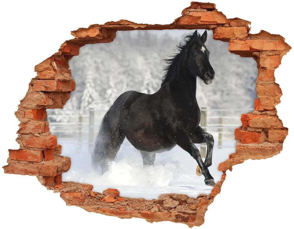 Wallmuralia Díra 3D fototapeta nálepka Kůň ve cvalu sníh 90x70 cm