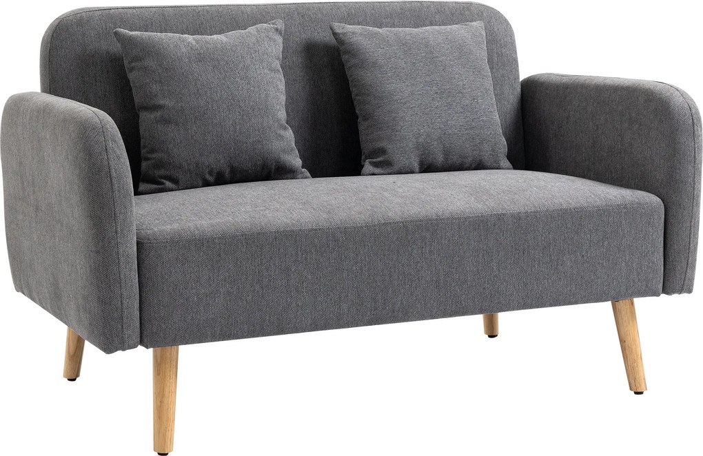 HOMCOM 2-místná pohovka s 2 polštáři, měkká pohovka s jemným potahem, opěradlem, ideální do obývacího pokoje či ložnice, 130 x 70 x 80 cm, šedá | Aoso
