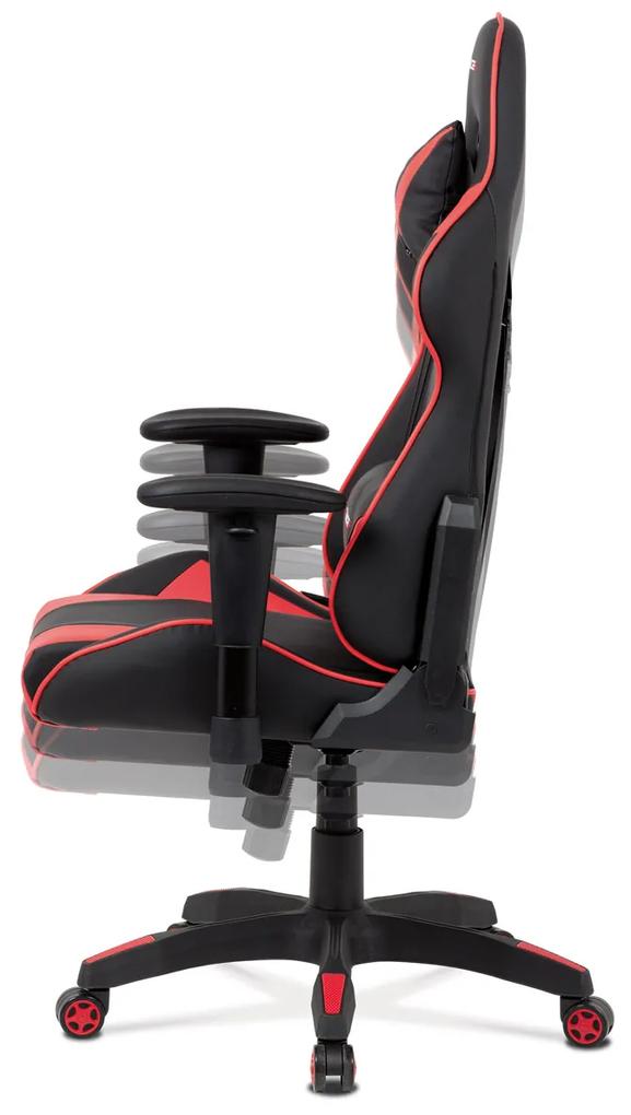 Kancelářská židle houpací mech., černá + červená koženka, plast. kříž - KA-F03 RED