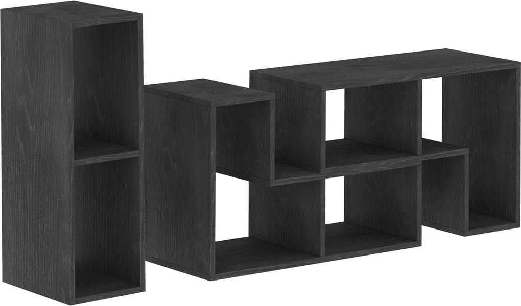HOMCOM TV nábytek max. 75" modulární s 2 L-tvarovanými regály a obdélníkovým regálem, z dřeva, 134-180 x 30,5 x 44 cm, černý