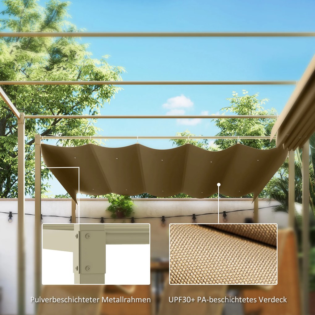 zahradní pergola 3 x 3 m se stahovací střechou, altán, stínící stříška, UPF30+, khaki barva