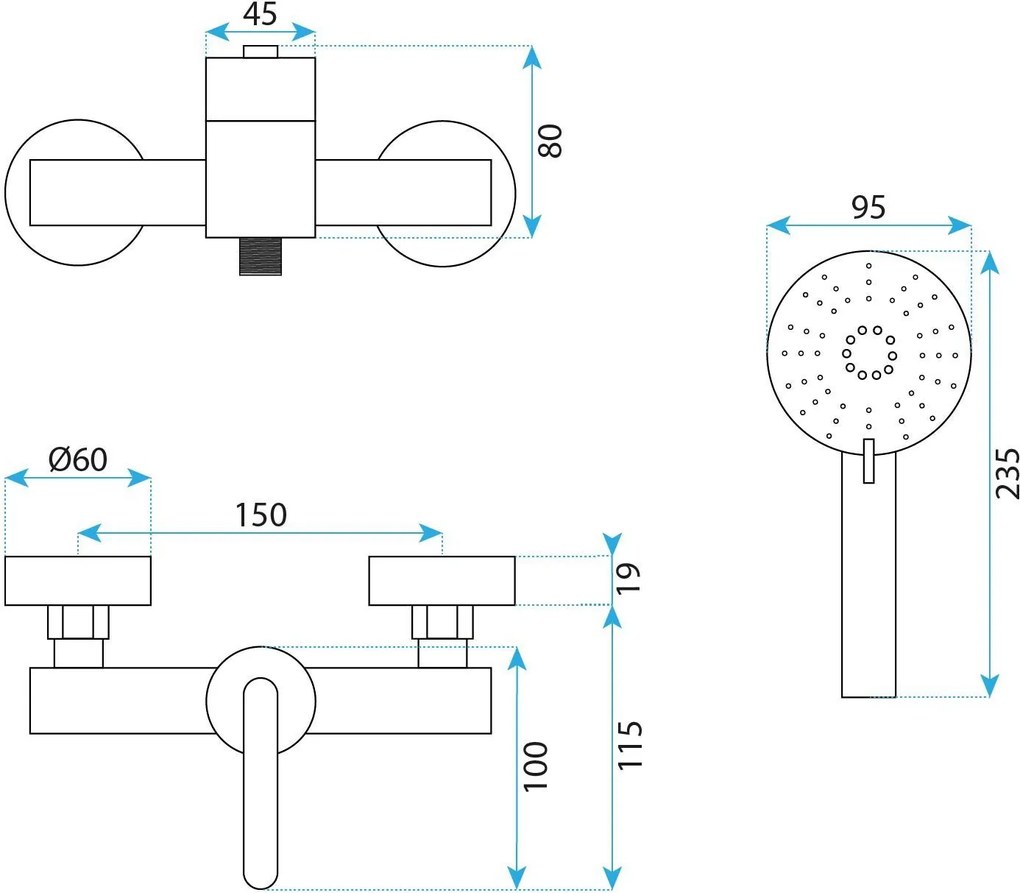 Rea Ontario, sprchová baterie s ruční bodovou sprchovou soupravou, měděná matná, REA-B0974