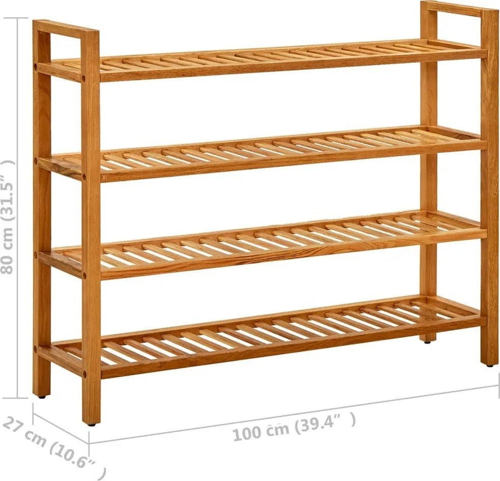 vidaXL Botník se 4 policemi 100 x 27 x 80 cm masivní dubové dřevo [331750]