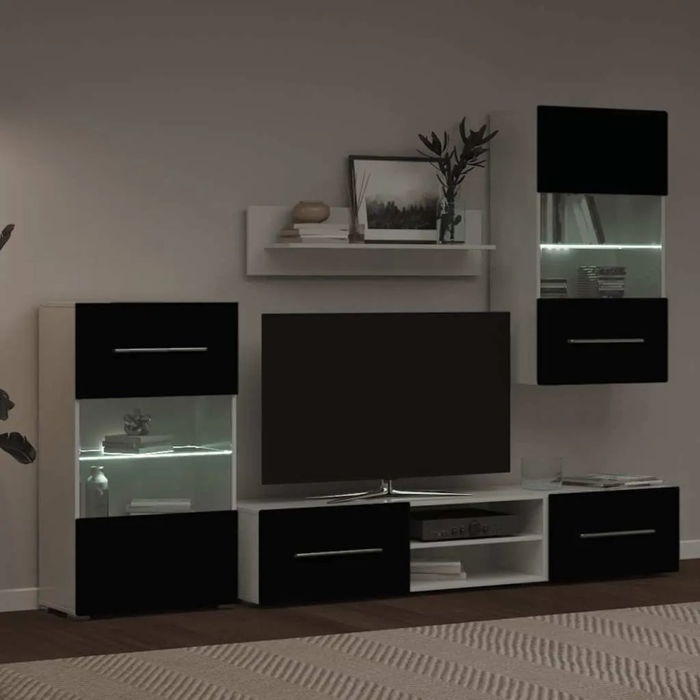 5dílná TV stolky s LED osvětlením matné černé kompozitní dřevo 3324230