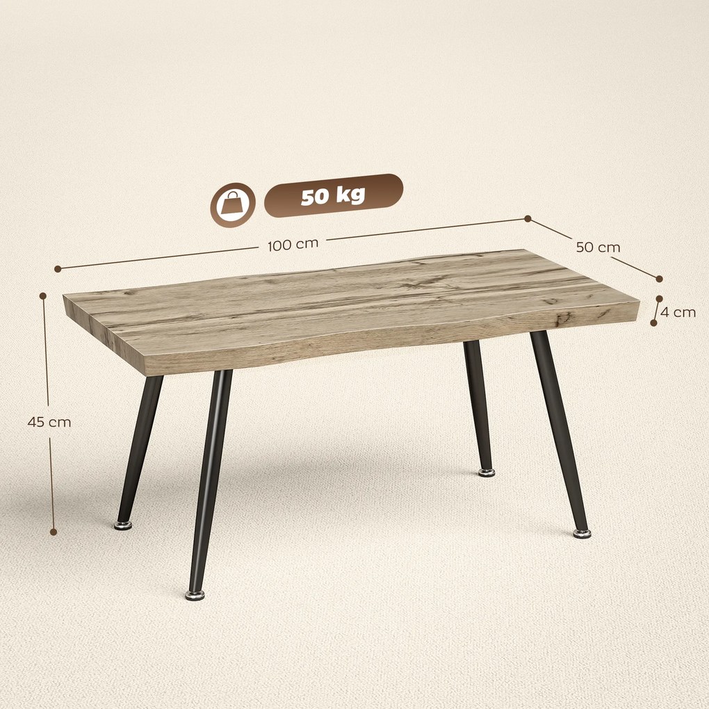 HOMCOM konferenční stolek — moderní dekorační stolek s ocelovými nohami a deskou 4 cm pro obývací pokoj/kancelář/ložnici, 100 × 50 × 45 cm, dub/černá