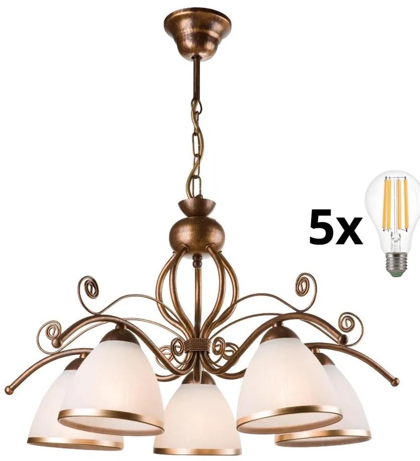 Brilagi - LED Lustr na řetězu ANTICO 5xE27/60W/230V bronz patina