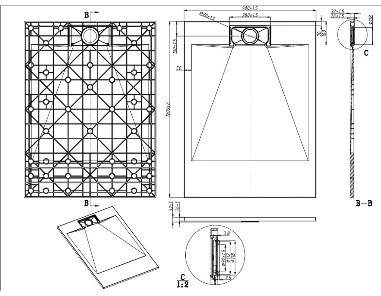 BPS-koupelny Obdélníková akrylátová sprchová vanička HYD-OSV-MIKO 120x90 bílá