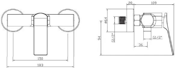 Invena Neri, nástěnná sprchová baterie, černá matná, BN-01-004-L