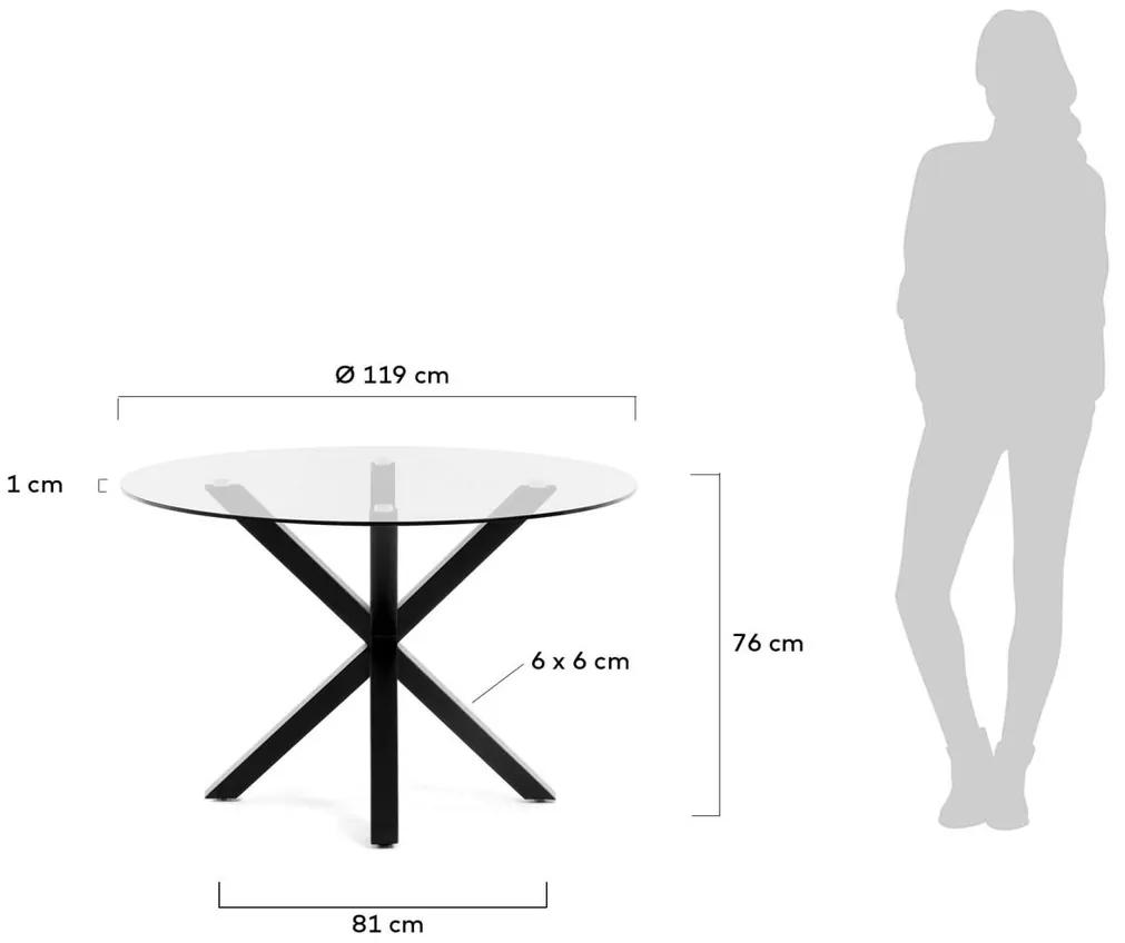 Skleněný jídelní stůl Kave Home Argo 119 cm s černou kovovou podnoží