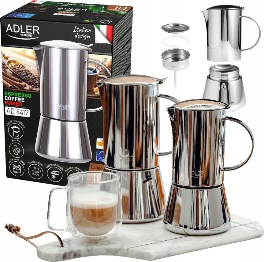 Kávovar Na Kávu Espresso 620 ml A4417 Funguje na indukci plynu Ocel