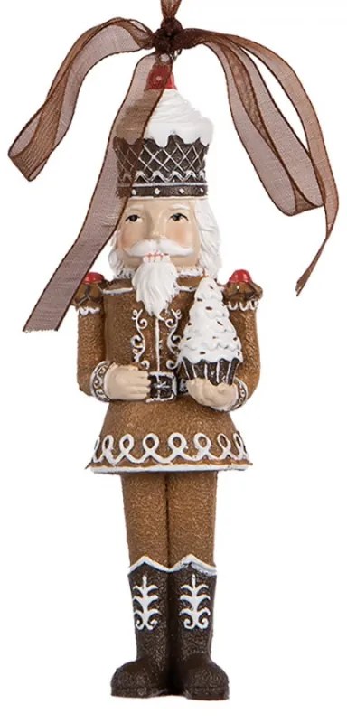 Hnědá vánoční závěsná dekorace Louskáček s cupcakem – 4x2x12 cm