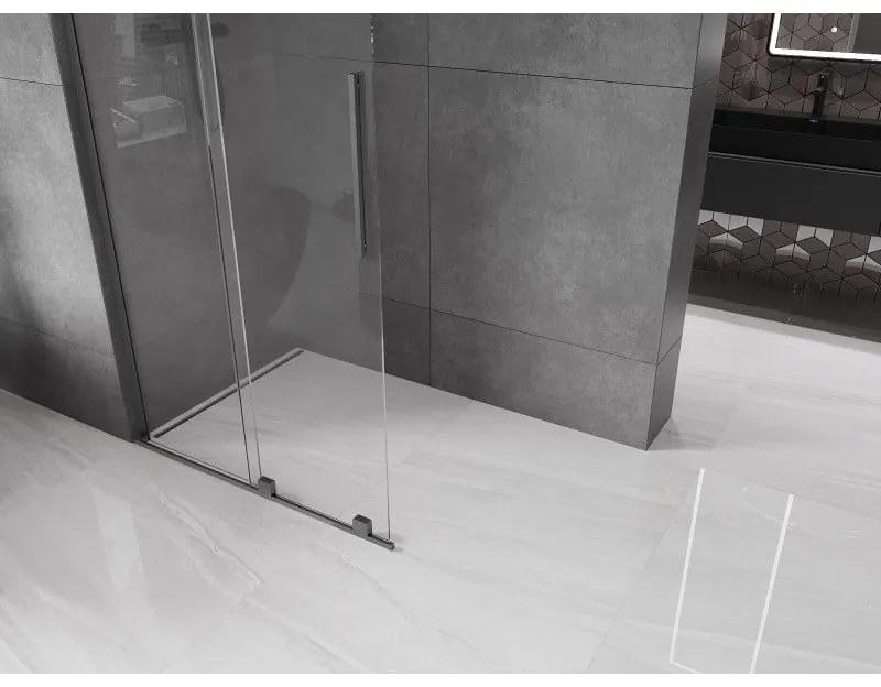 Mexen Velar L, posuvná sprchová zástěna Walk-in 100 x 200 cm, 8mm čiré sklo, grafit broušený, 871-100-003-03-66