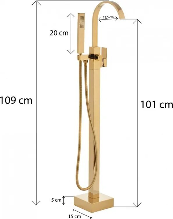 Erga Enzo, volně stojící vanová baterie h-1090, zlatá lesklá, ERG-YKA-BS.ENZO-GLD