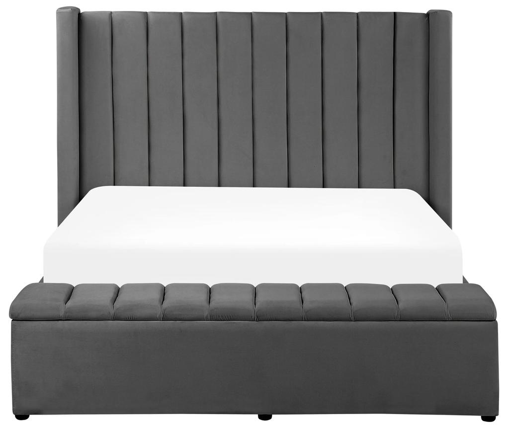 Sametová postel s lavičkou 140 x 200 cm šedá NOYERS Beliani