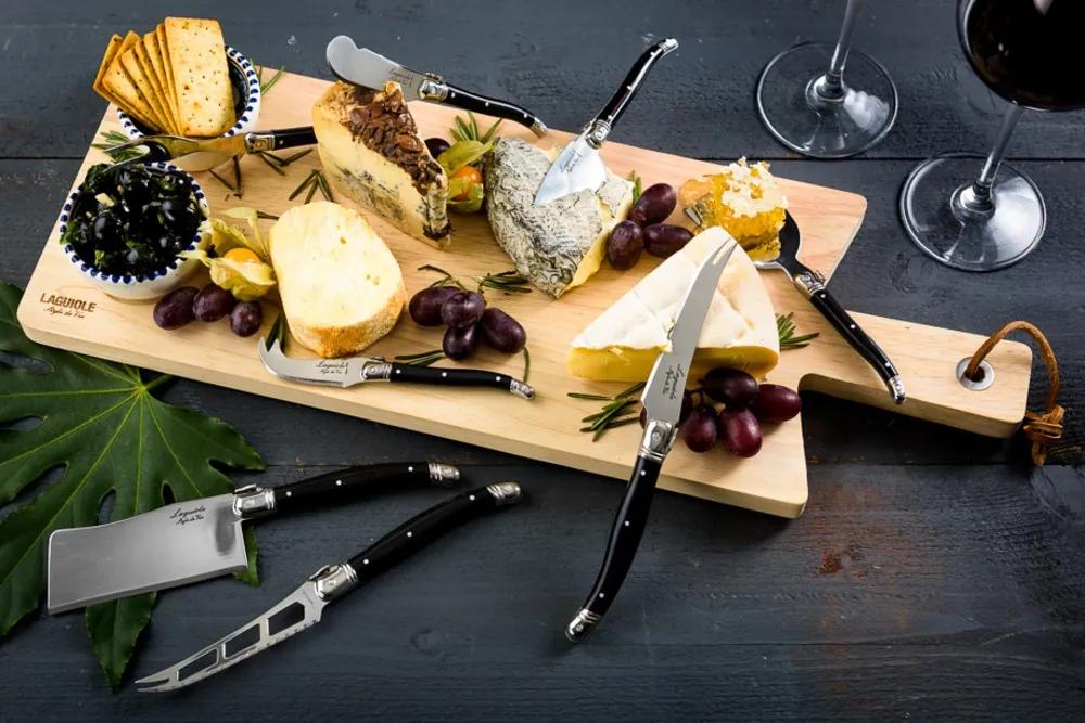 Laguiole Sada nožá na sýr Premium 8ks černá rukojeť s prkénkem