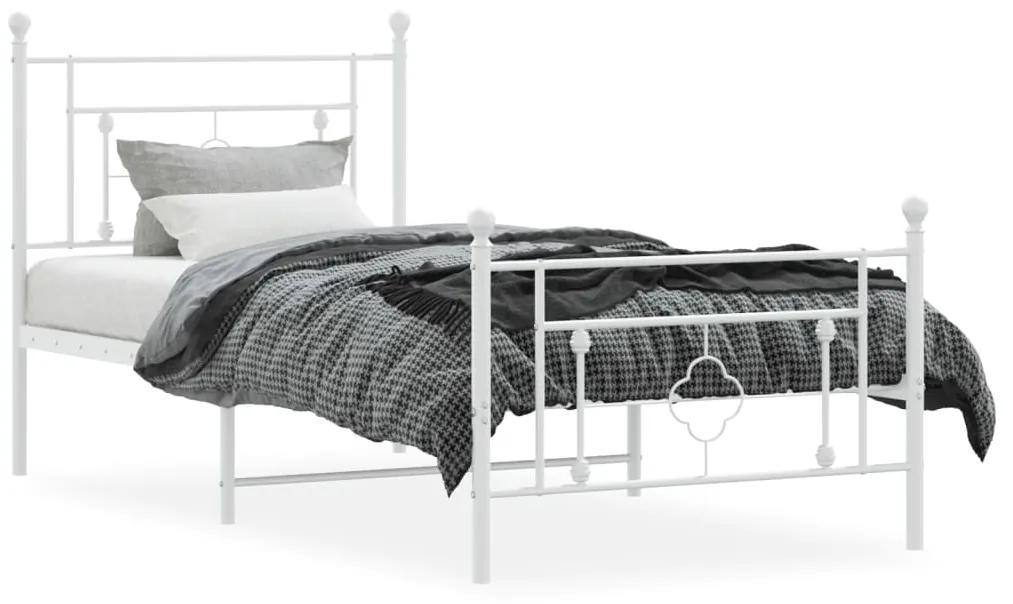Kovový rám postele s hlavovým a nožním čelem bílý 100 x 200 cm - Default Title