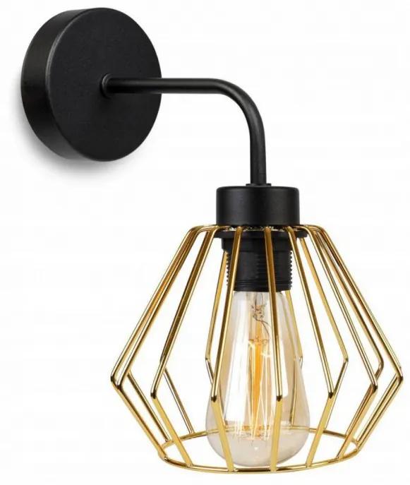 Nástěnná lampa Glamour se zlatým stínidlem a černou strukturou