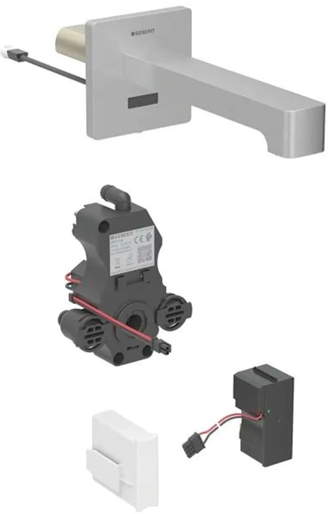 Geberit Brenta - Elektronický umyvadlový ventil pod omítku, pro studenou vodu, síťové napájení, easy to clean, kartáčovaná nerez 116.291.SN.1